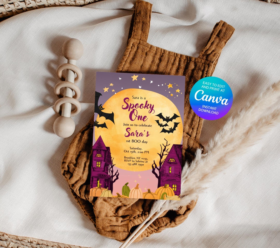 Editable Spooky One Birthday Invitation, Halloween 1st Birthday Party ...