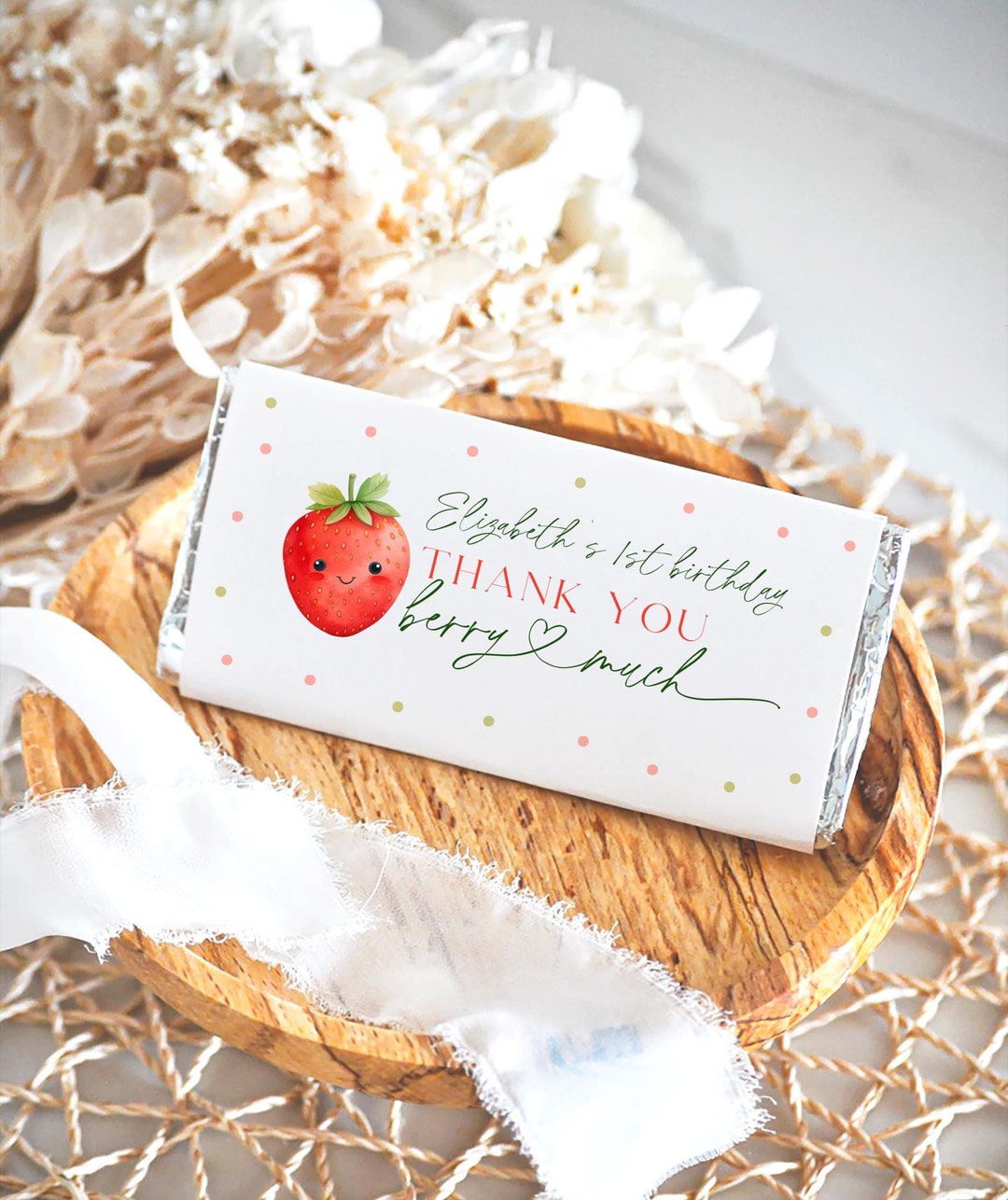 Strawberry Chocolate Bar Wrapper Template, Birthday Party Favor Wrapper ...
