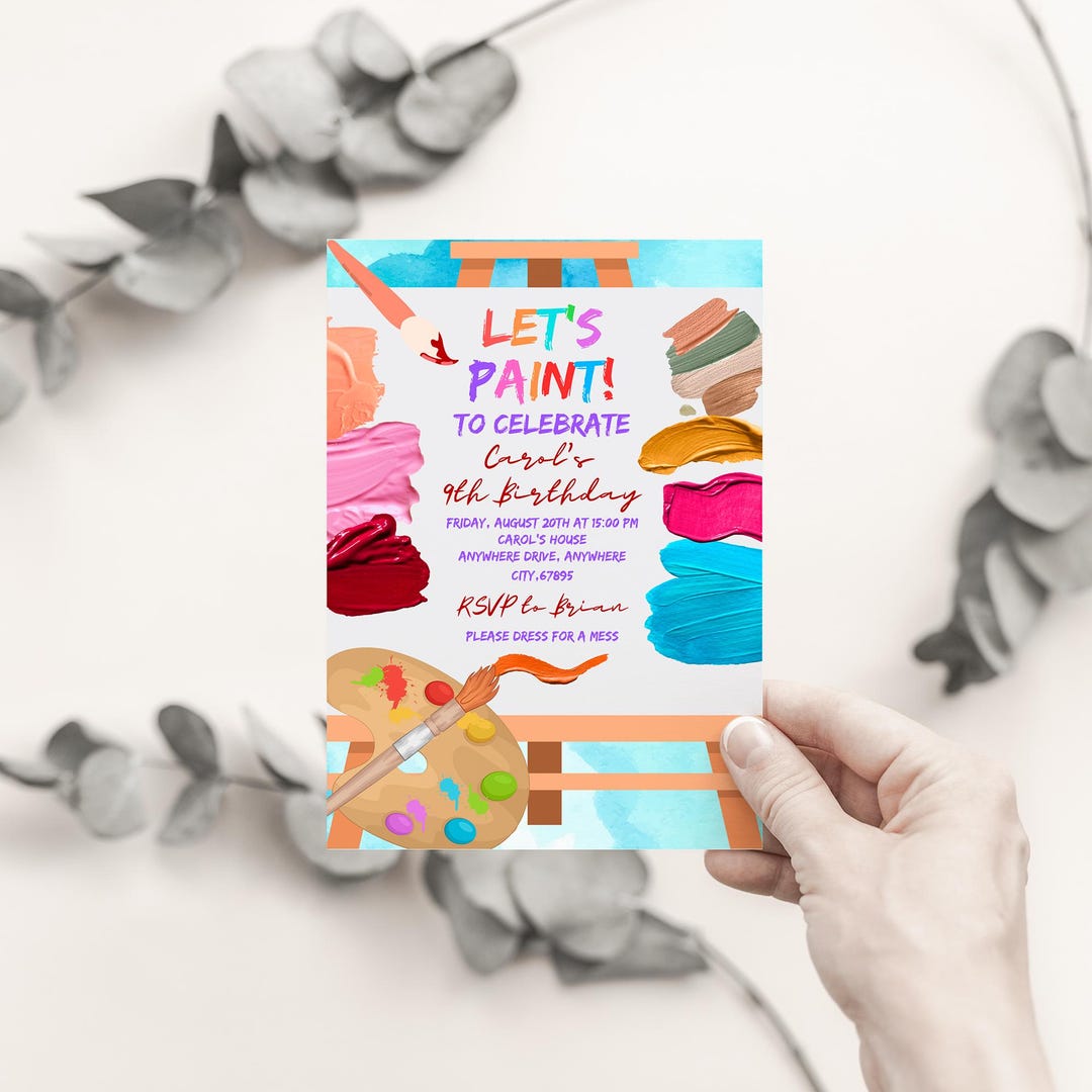 Editable Let's Paint and Celebrate Invitation, Colorful Art Painting ...