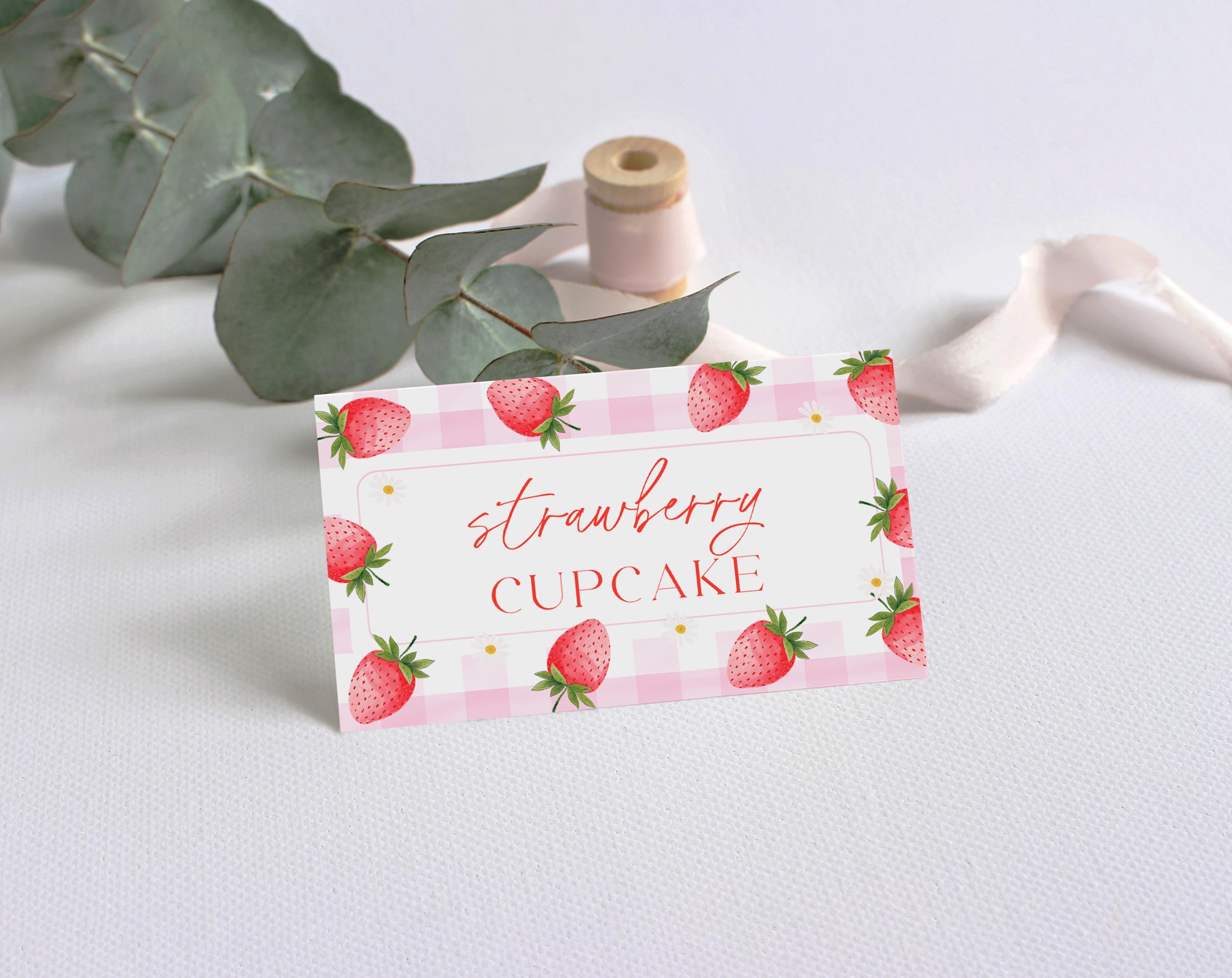 Custom Strawberry Food Label Cards, Editable Food Tent Card, Printable ...