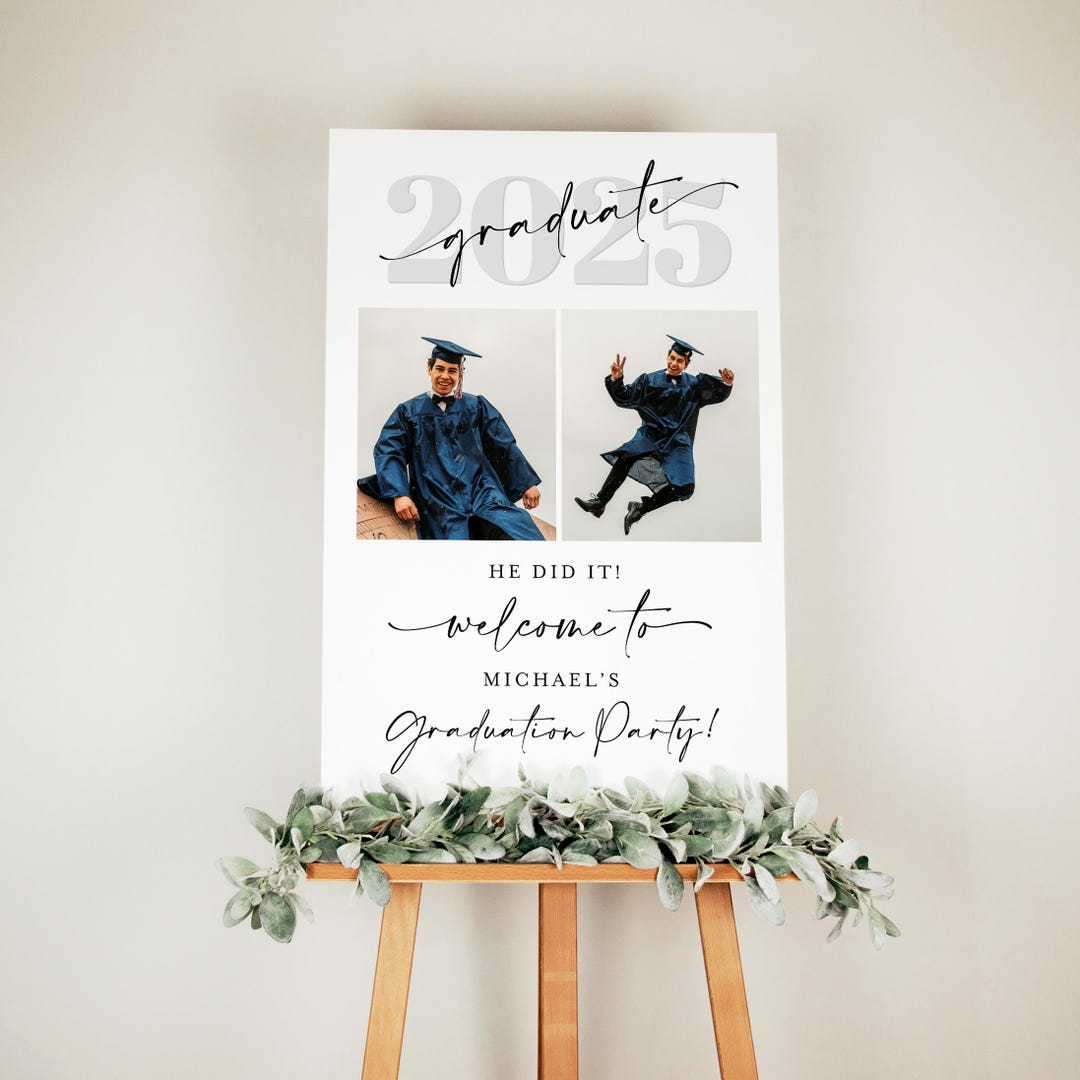 He Did It Grad Party Welcome Sign, Graduation Poster With Two Photos ...