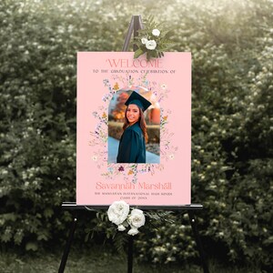 Wildflower Pink Graduation Welcome Sign With Photo, Graduation Yard ...