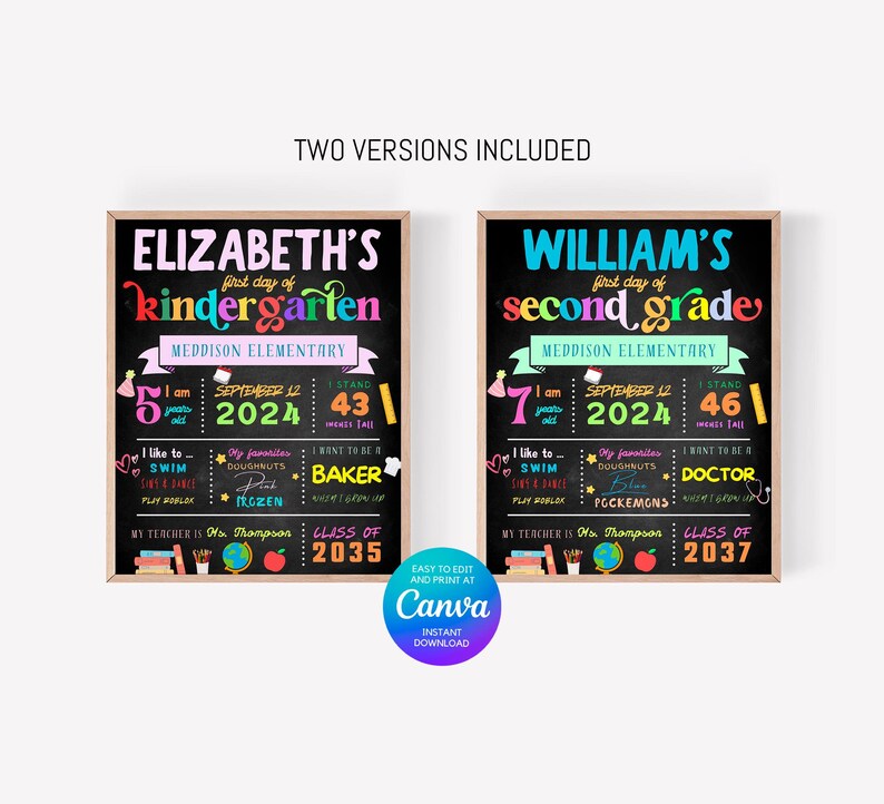 Editable Chalkboard Back to School Sign, Photo Prop (canva Template) - Etsy