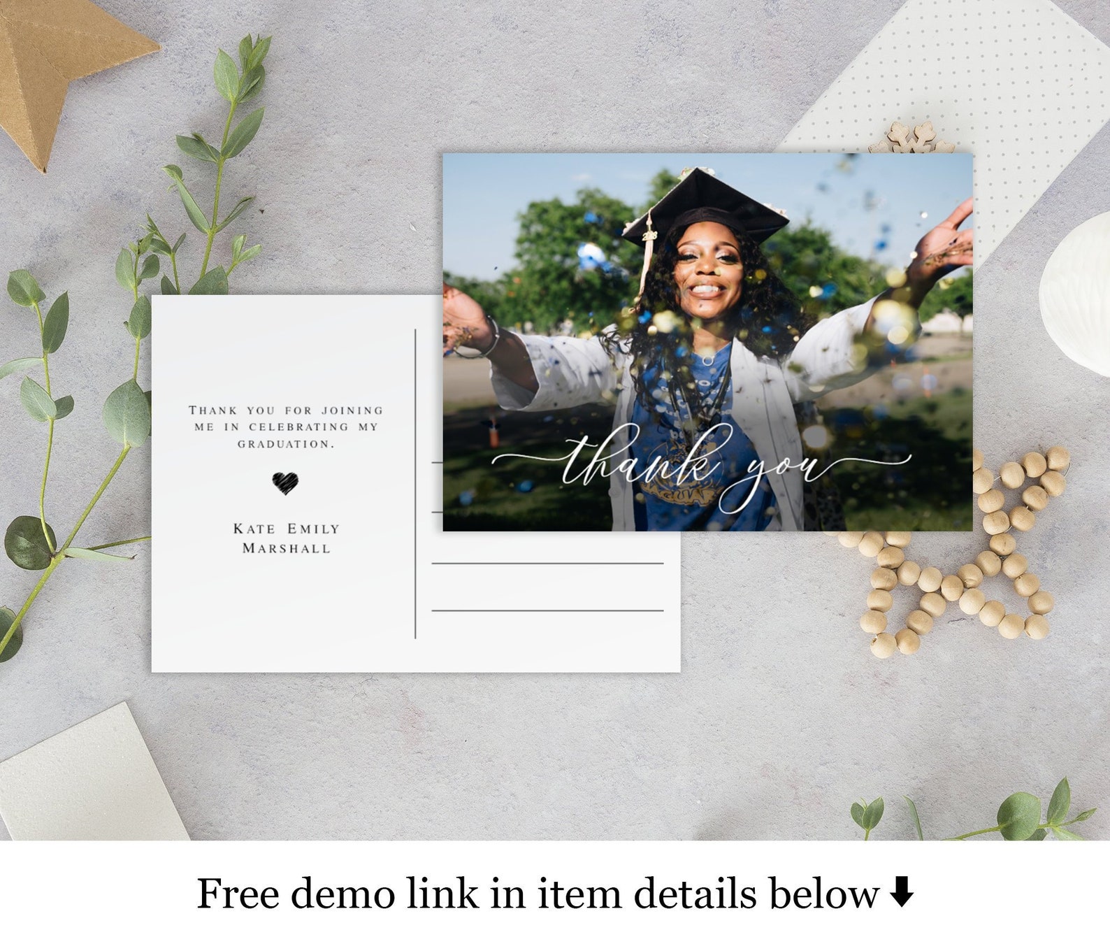 Photo Graduation Thank You Postcard, Printable Template (instant ...