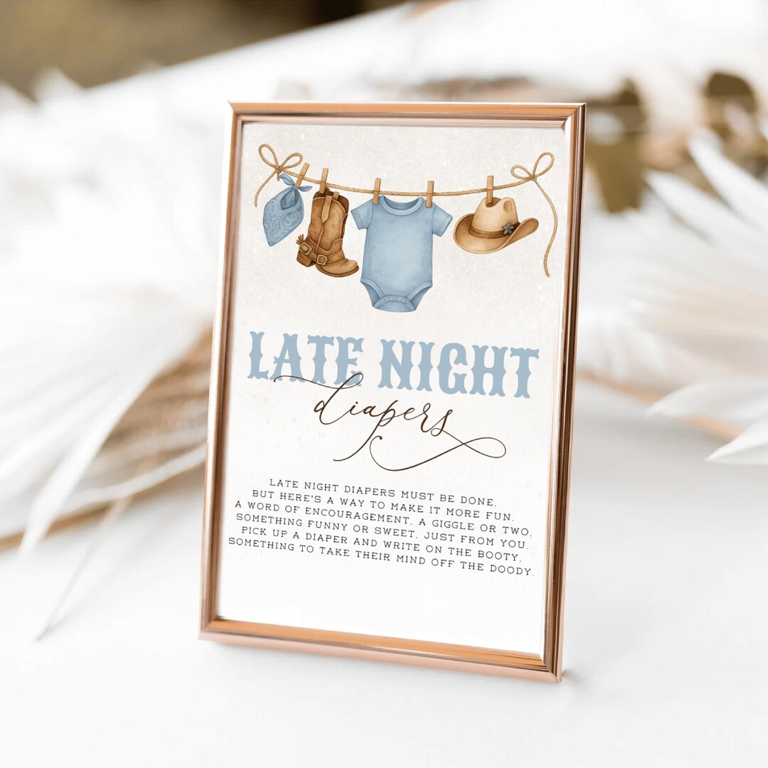Cowboy Baby Shower Diaper Notes Game, Late Night Diaper Thoughts Sign ...
