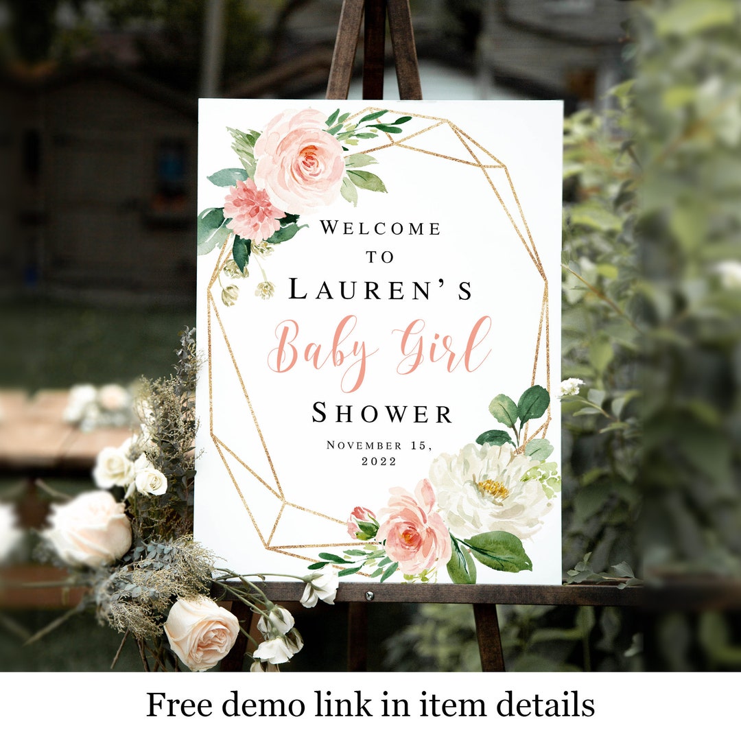 Printable Baby Shower Welcome Sign Template, Poster Board, Girl ...