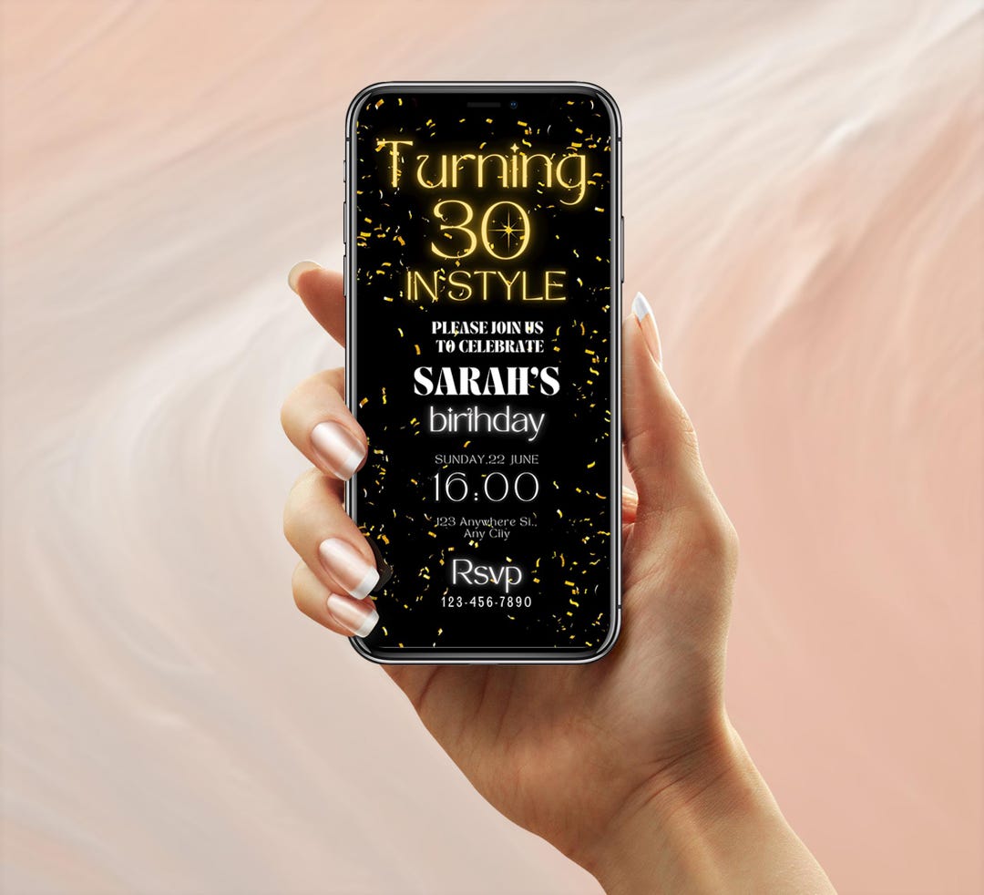 Black Gold Digital Birthday Invitation, Neon Party E-invite, Editable ...