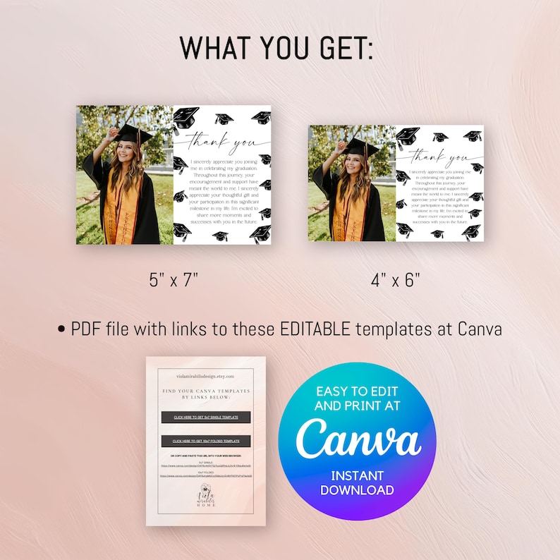 Editable Graduation Thank You Card Template: Class of 2025 (digital ...