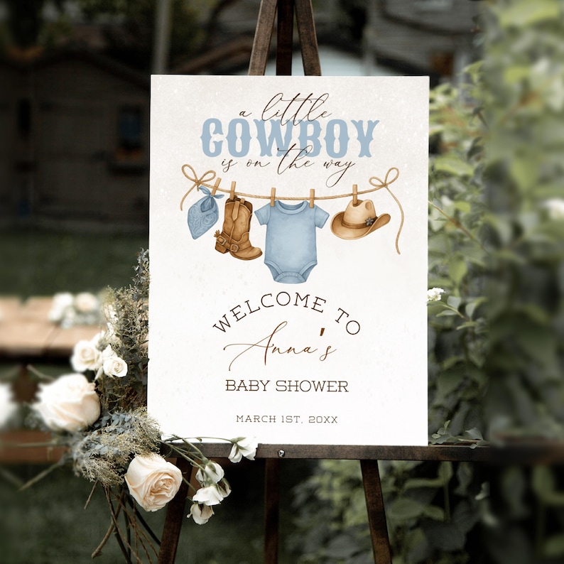 Little Cowboy Baby Shower Welcome Sign, A Little Cowboy is on the Way ...