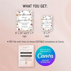 Wildflower Graduation Advice Card and Sign, Editable Template (digital ...