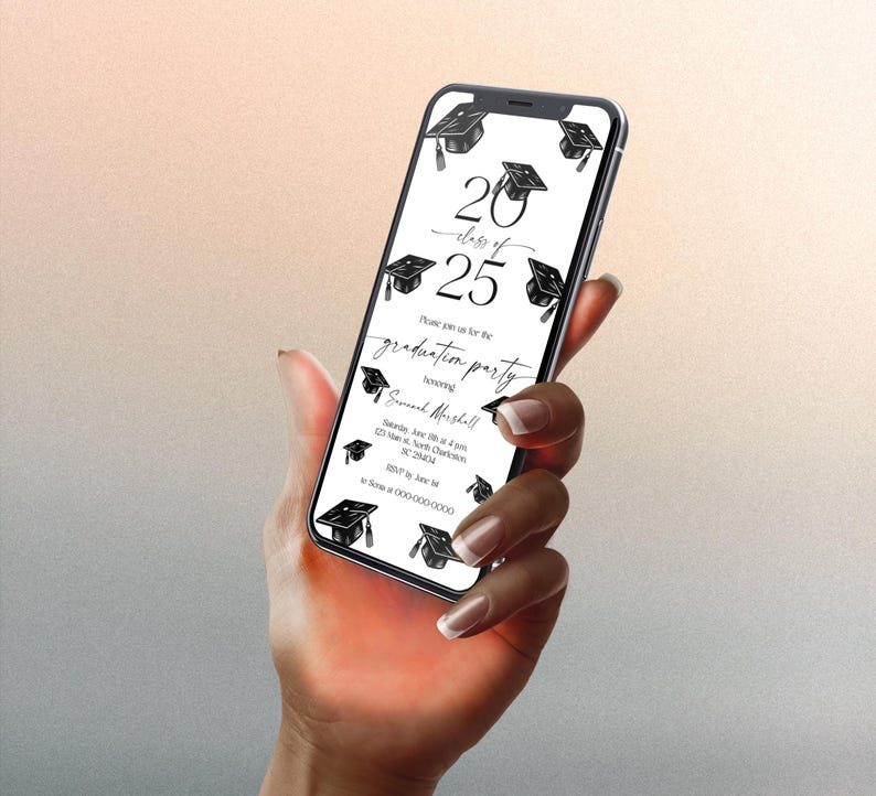 Class of 2026 Graduation Party Digital Invitation, Modern Black Cap ...