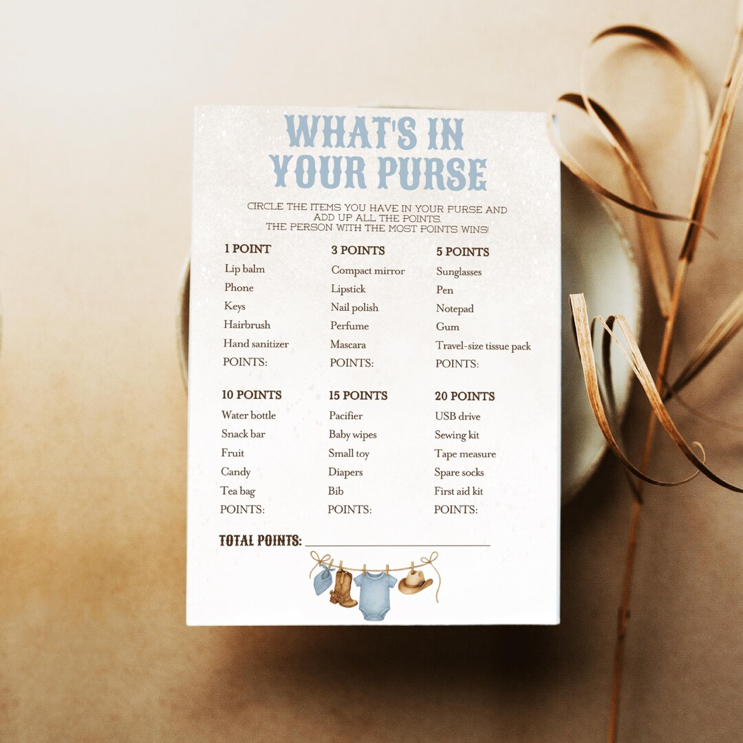 A Little Cowboy Western Boho Baby Shower Theme, What's in Your Purse ...