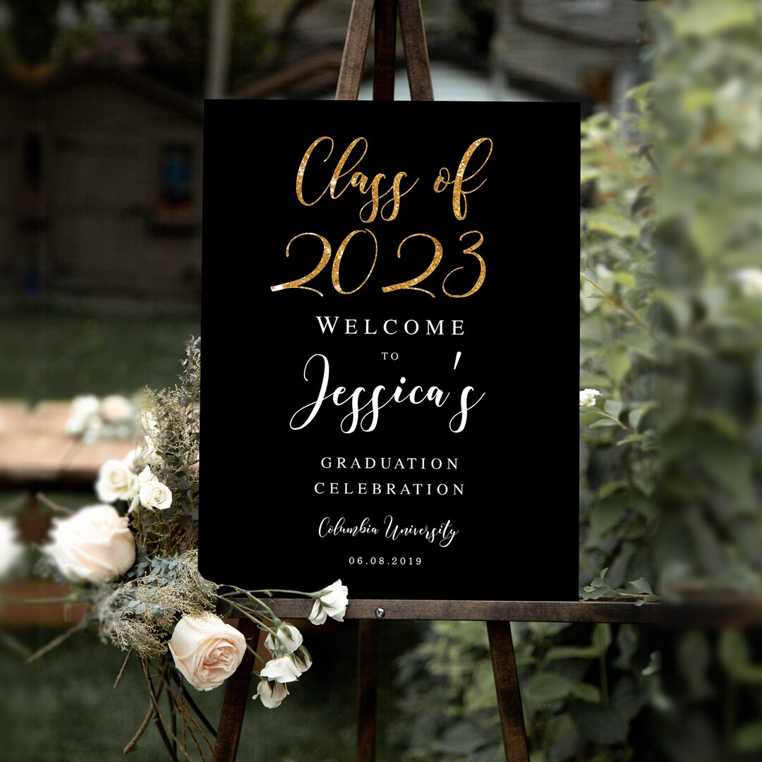 Printable Graduation Welcome Sign Template Black and Glitter - Etsy