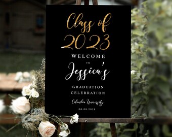 Graduation Welcome Sign Black and Gold Printable Sign - Etsy