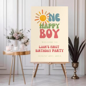Editable One Happy Boy First Birthday Sign, 1st Birthday Welcome Poster ...