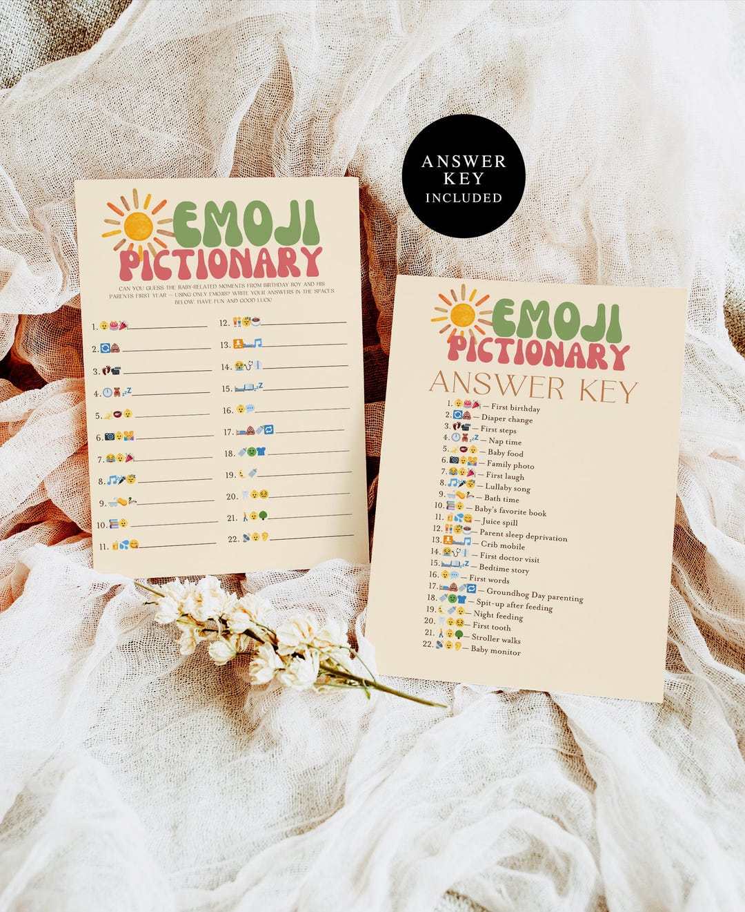Emoji Pictionary First Birthday Game, Fun 1st Birthday Party Activity ...