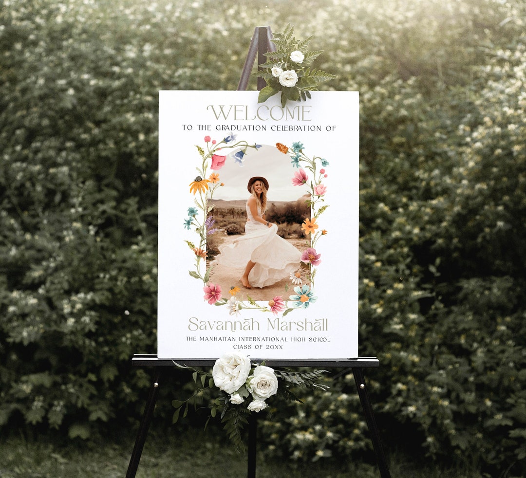 Wildflower Graduation Welcome Sign With Photo, Editable Template ...