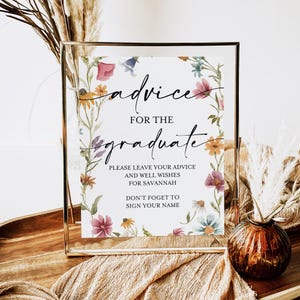Wildflower Graduation Advice Card and Sign, Editable Template (digital ...