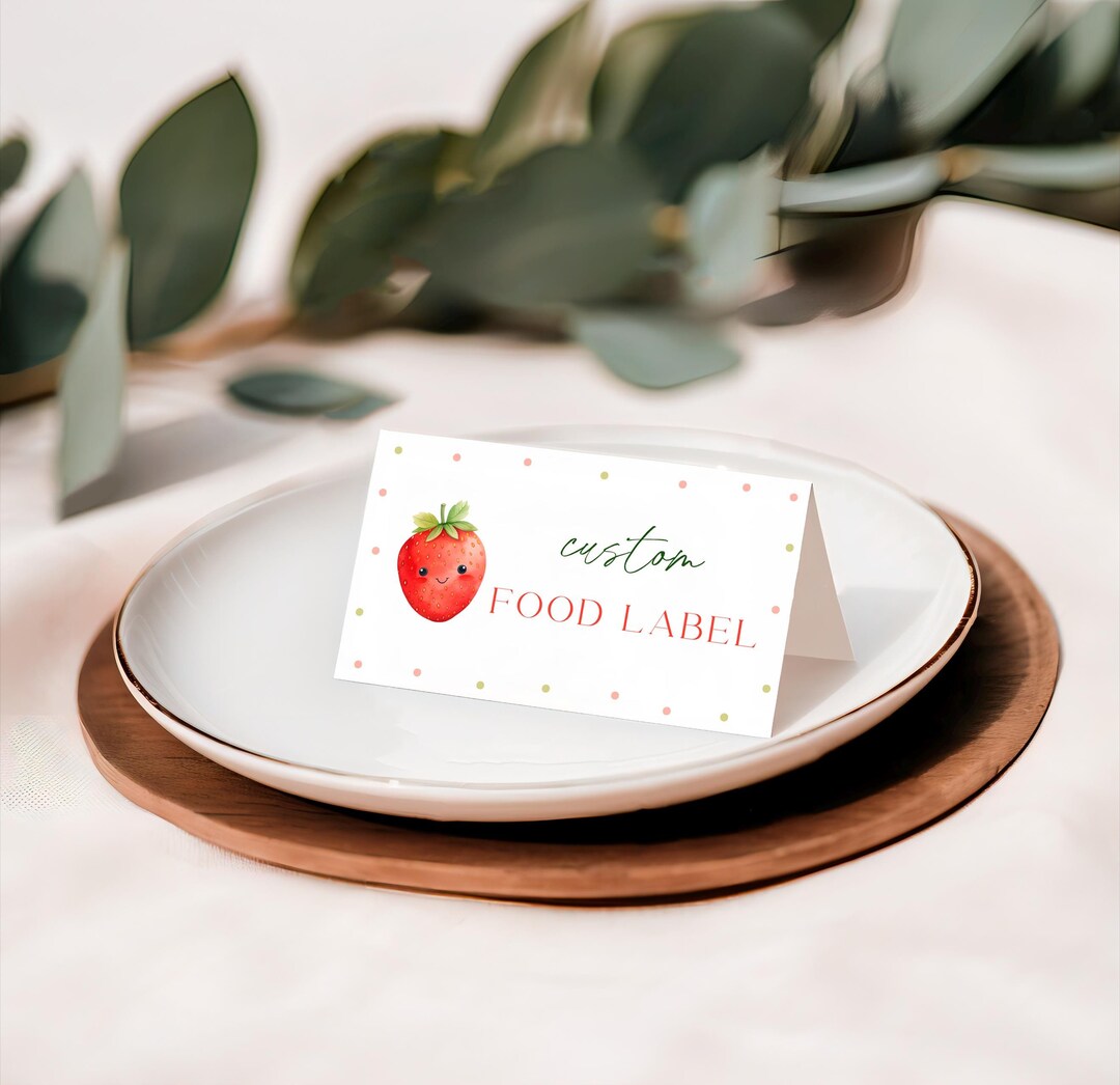 Editable Strawberry Food Label Tent Cards, Custom Food Name Signs ...