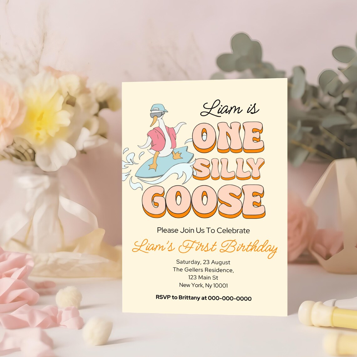 Silly Goose 1st Birthday Invitation: Retro Goose Theme (editable Canva ...
