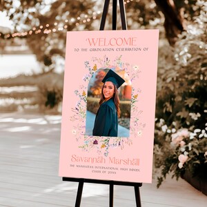 Wildflower Pink Graduation Welcome Sign With Photo, Graduation Yard ...