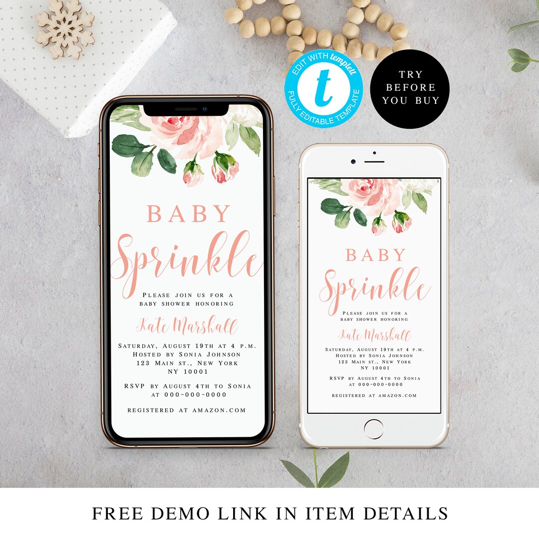 Electronic Baby Sprinkle Invite Template, Digital, SMS Phone Evite ...