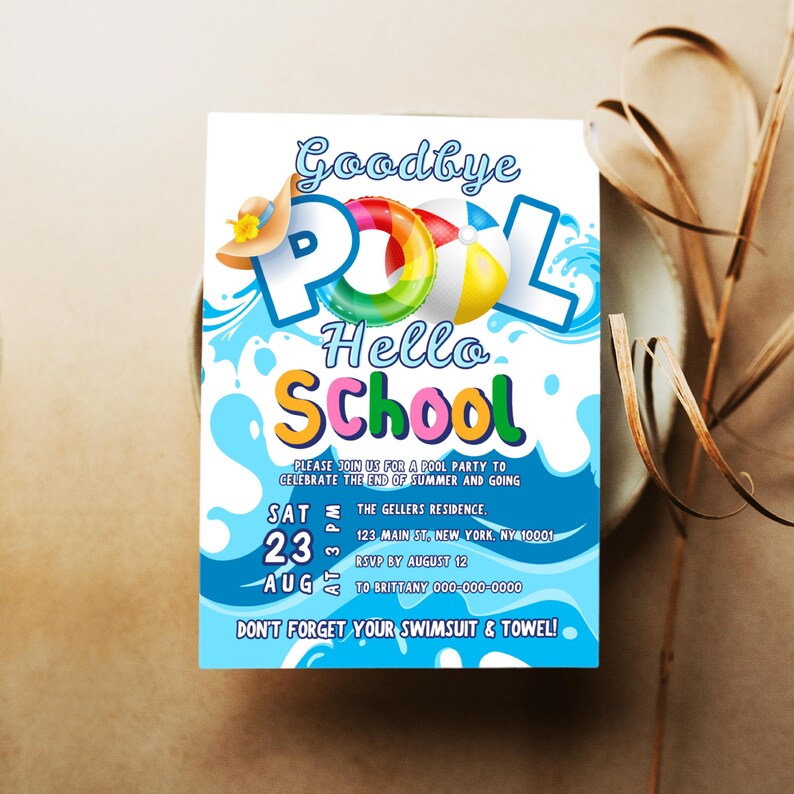 Editable Back to School Pool Party Invitation, Goodbye Summer Hello ...