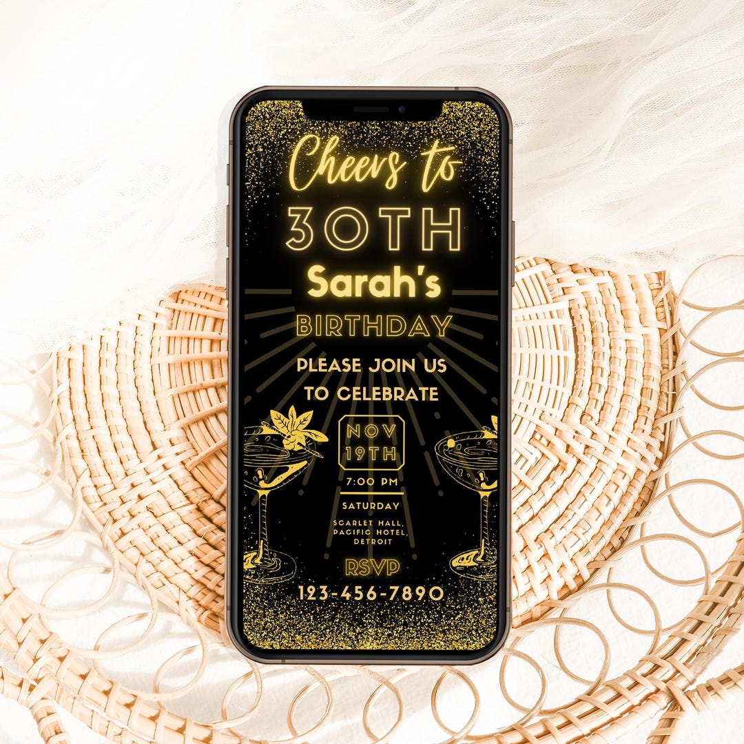 Birthday Invite, Digital Birthday Dinner Invitation, Gold Electronic ...