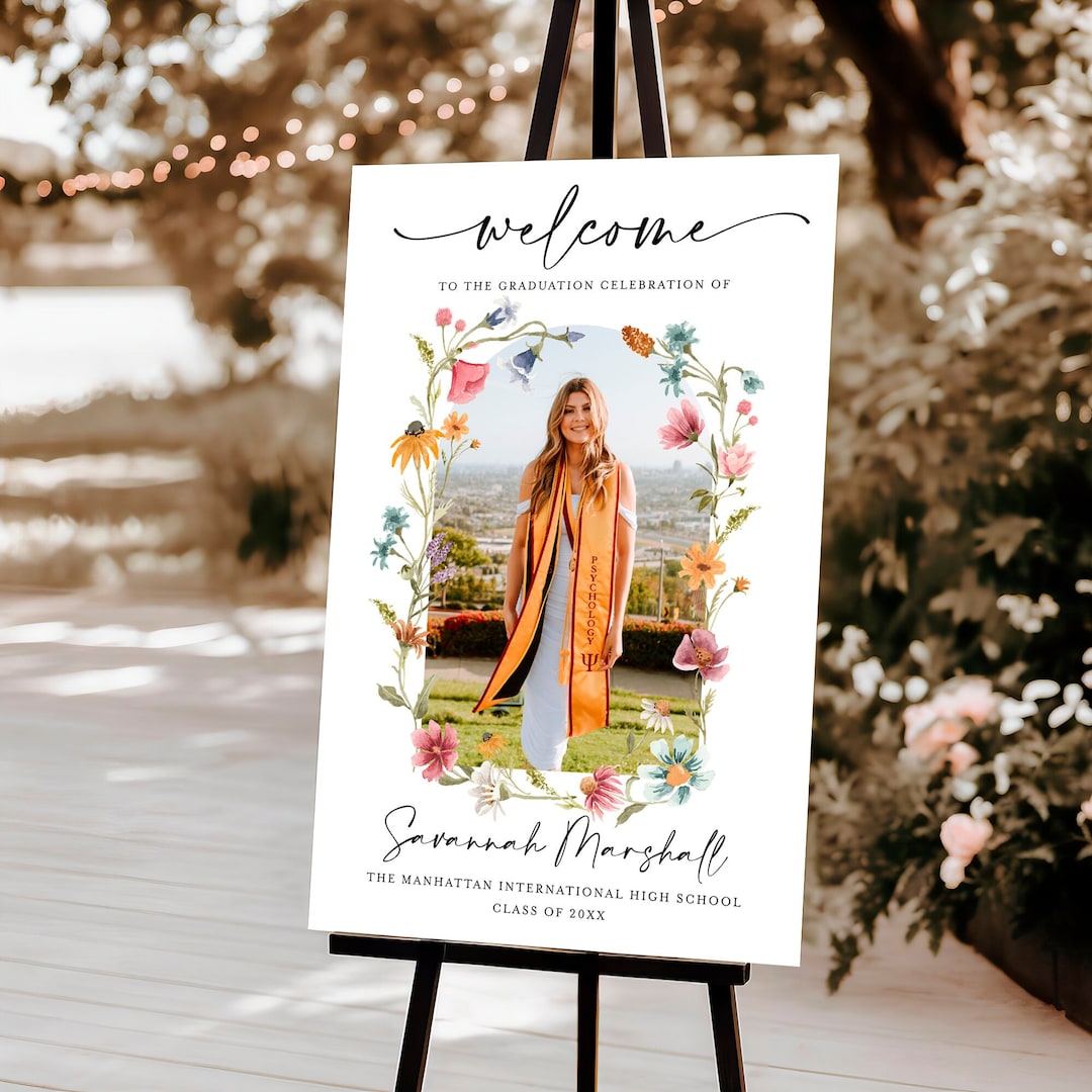 Wildflower Graduation Welcome Sign With Photo (DIY Template) - Etsy