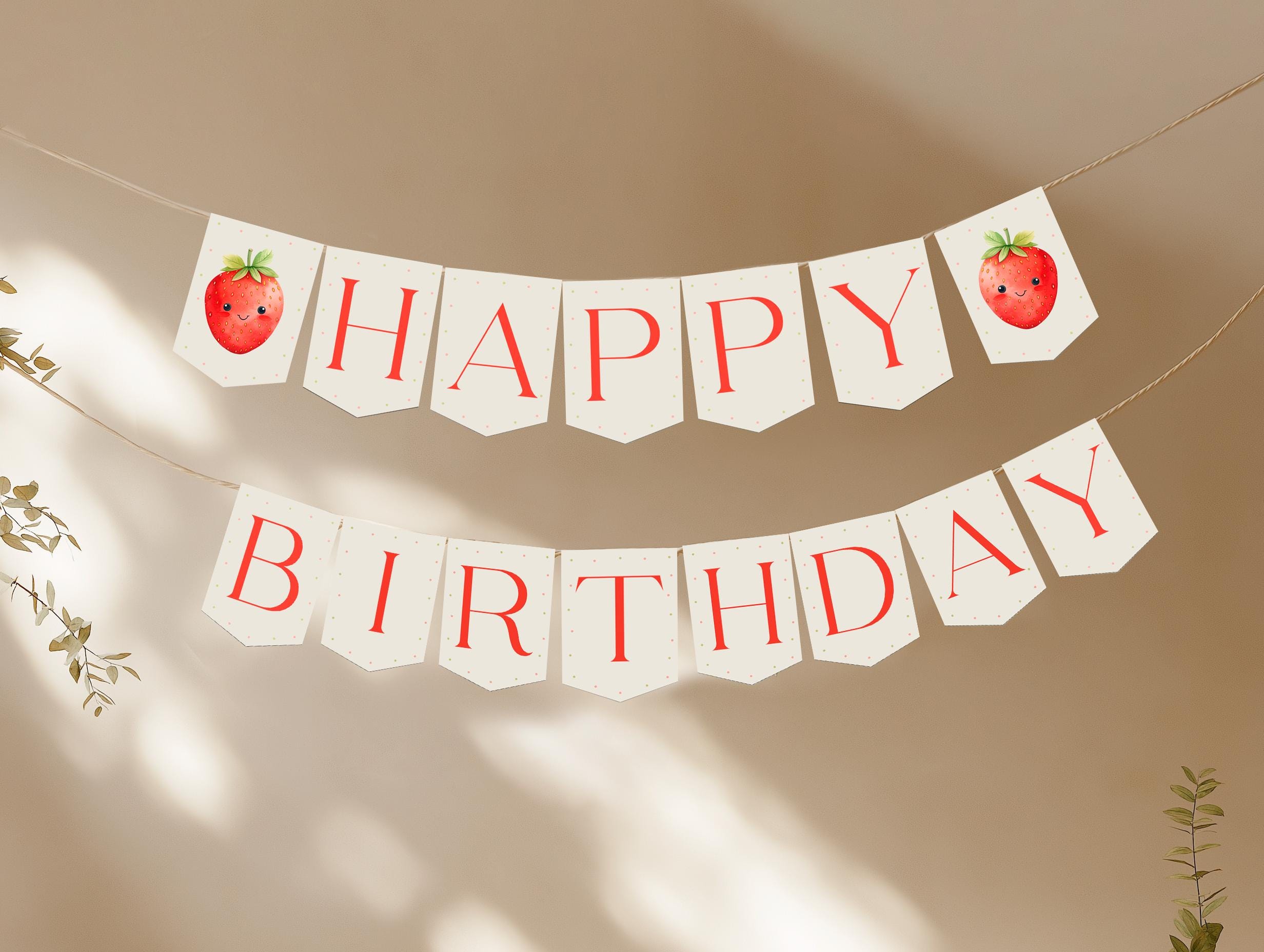 Strawberry Birthday Banner, Editable Party Decor (digital Canva) - Etsy