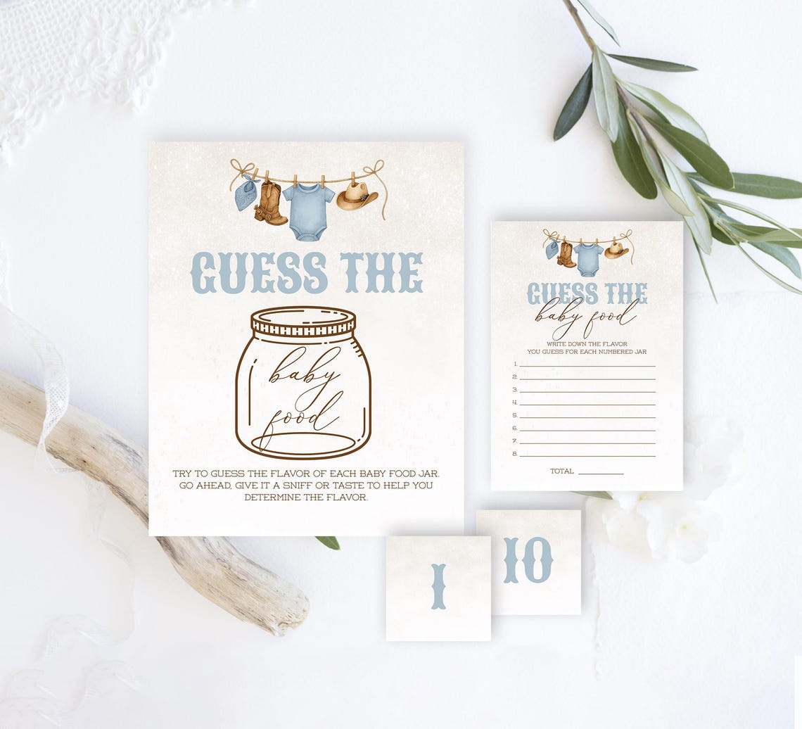 Cowboy Guess the Baby Food Game, Rustic Boy Baby Shower Game Printable ...