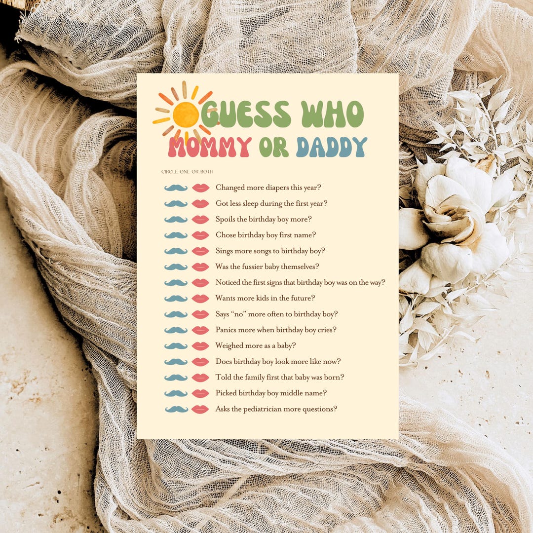 Guess Who Mommy or Daddy Game Printable, Retro First Birthday Quiz ...