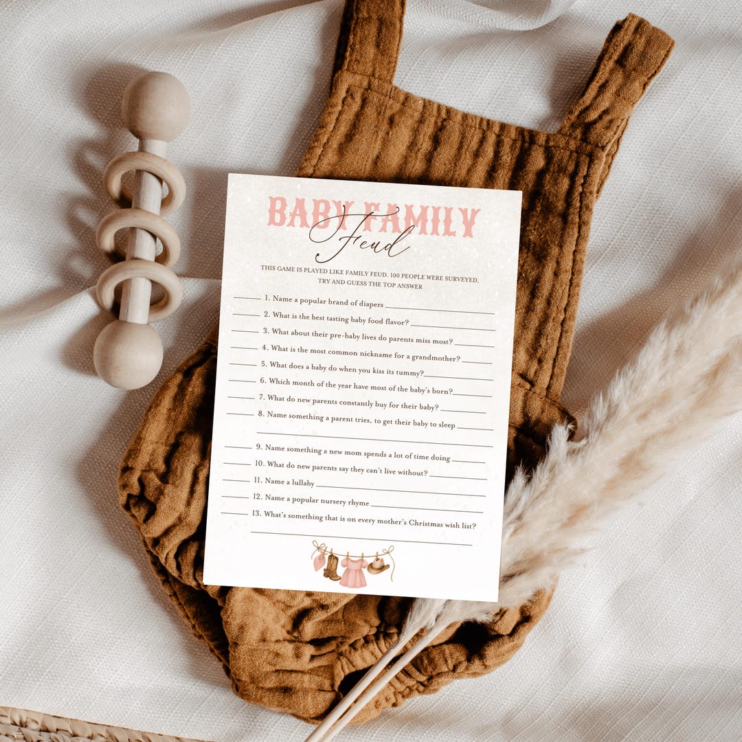 A Little Cowgirl Baby Shower Family Feud Game, Pink Western Clothline ...
