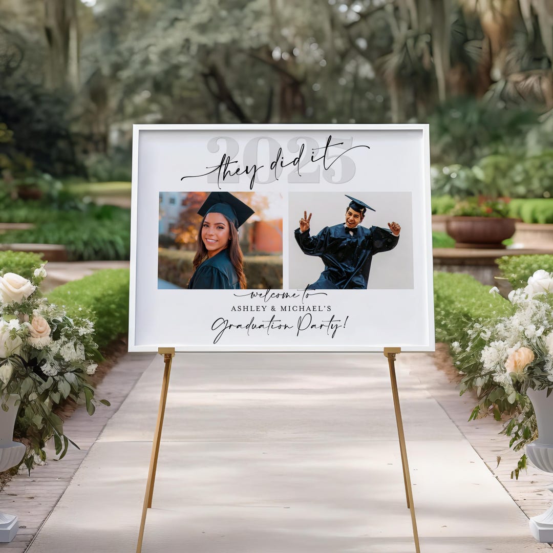 Twins Graduation Welcome Sign: Photo Collage, Editable Canva Template ...