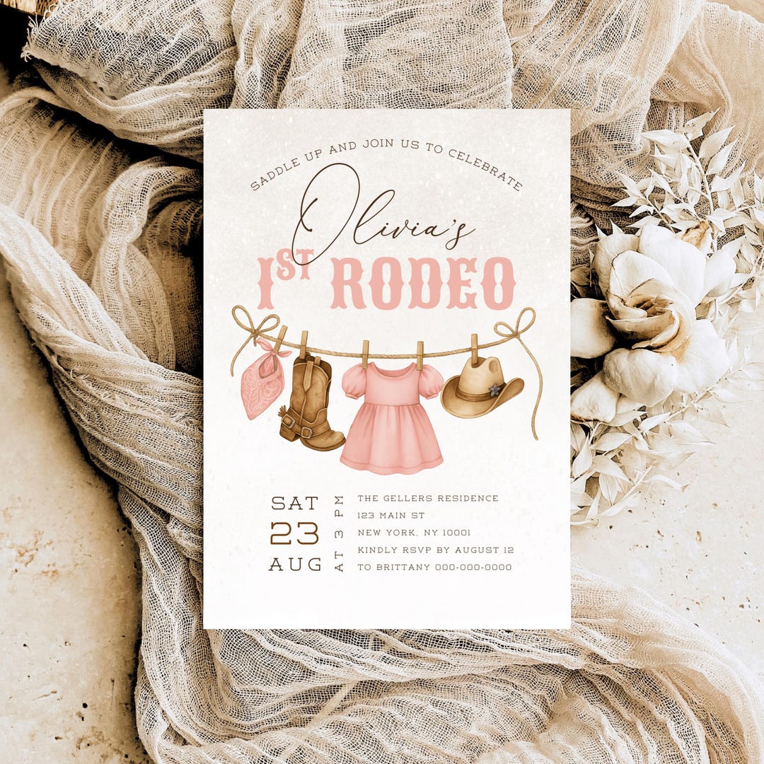 Editable First Rodeo Birthday Invitation Girl, Cowgirl 1st Birthday ...