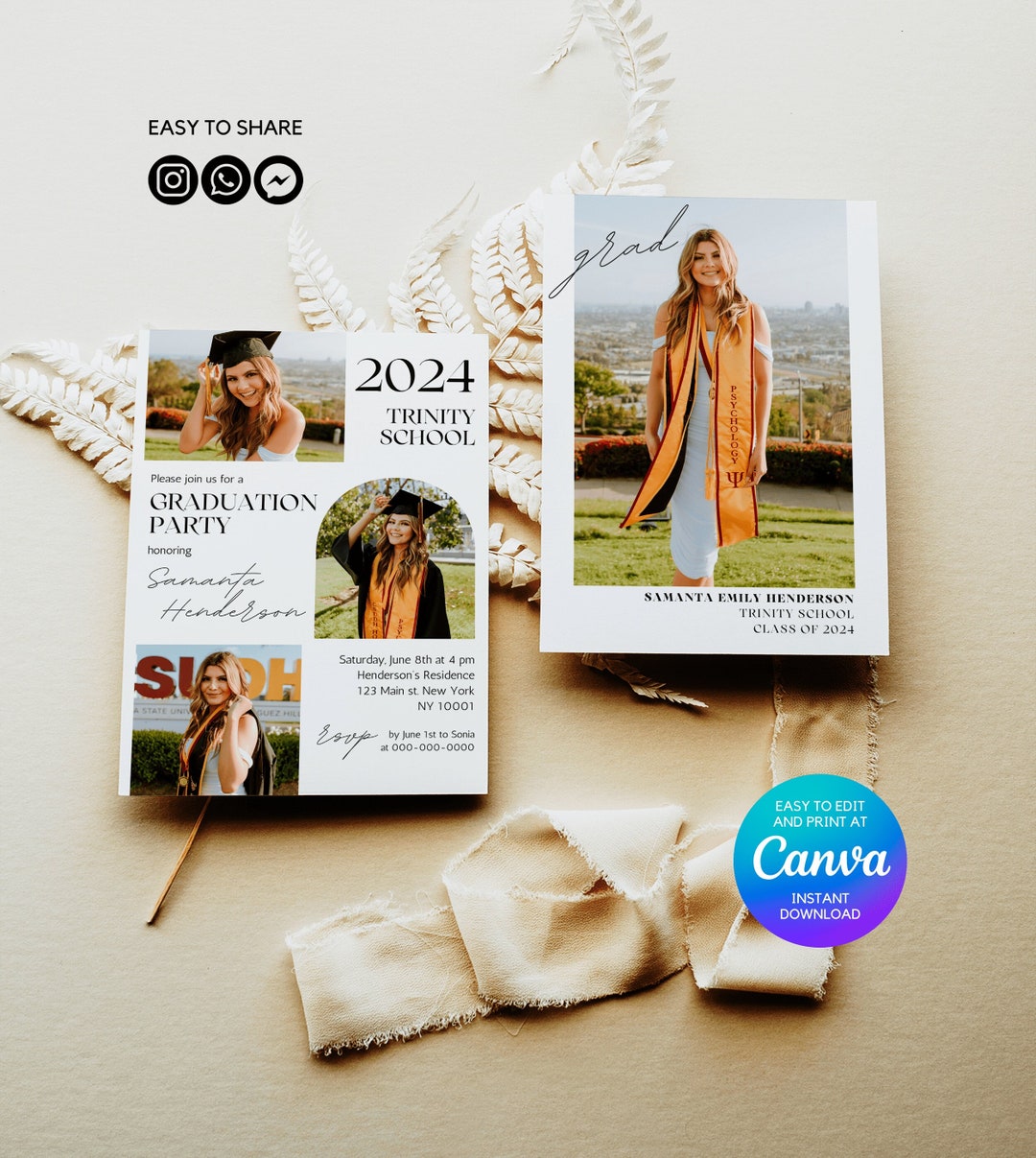 Graduation Invitation Template, Grad Brunch Invitation for Boy or Girl ...