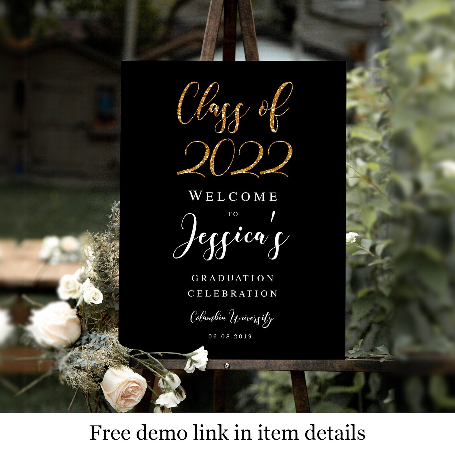 Printable Graduation Welcome Sign Template Black and Glitter | Etsy