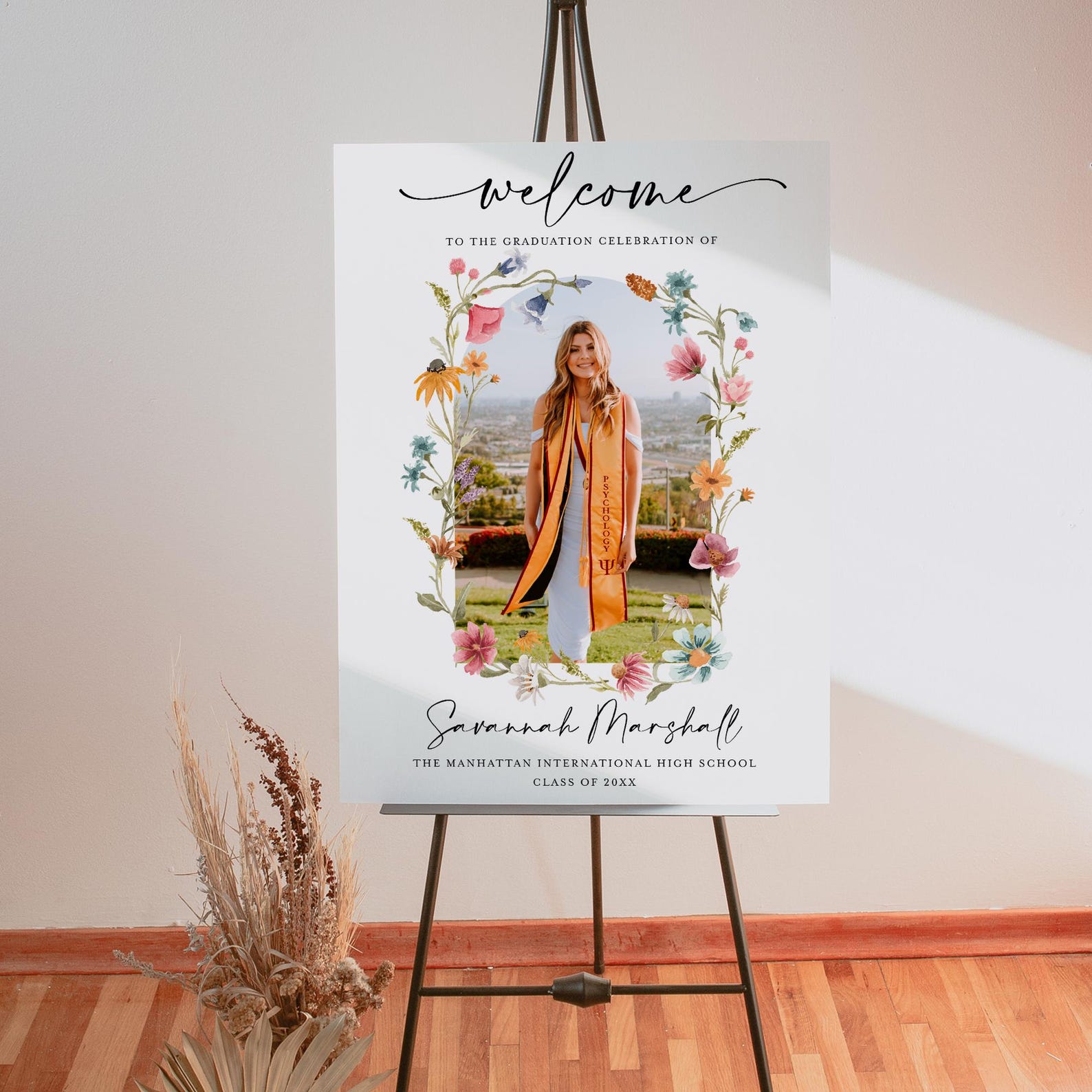 Printed & Shipped Personalized Wildflower Foam Board Graduation Welcome ...