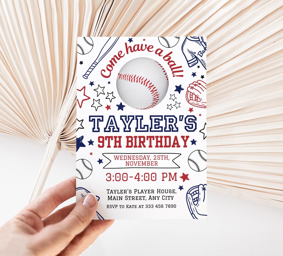 Editable Baseball Birthday Invitation Template, Come Have a Ball ...