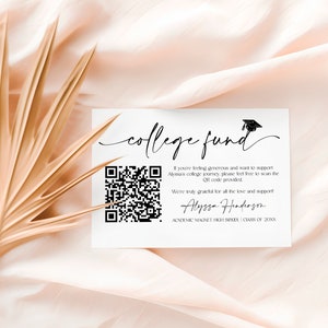 College Fund QR Code Graduation Insert, Invitation Enclosure, Editable ...