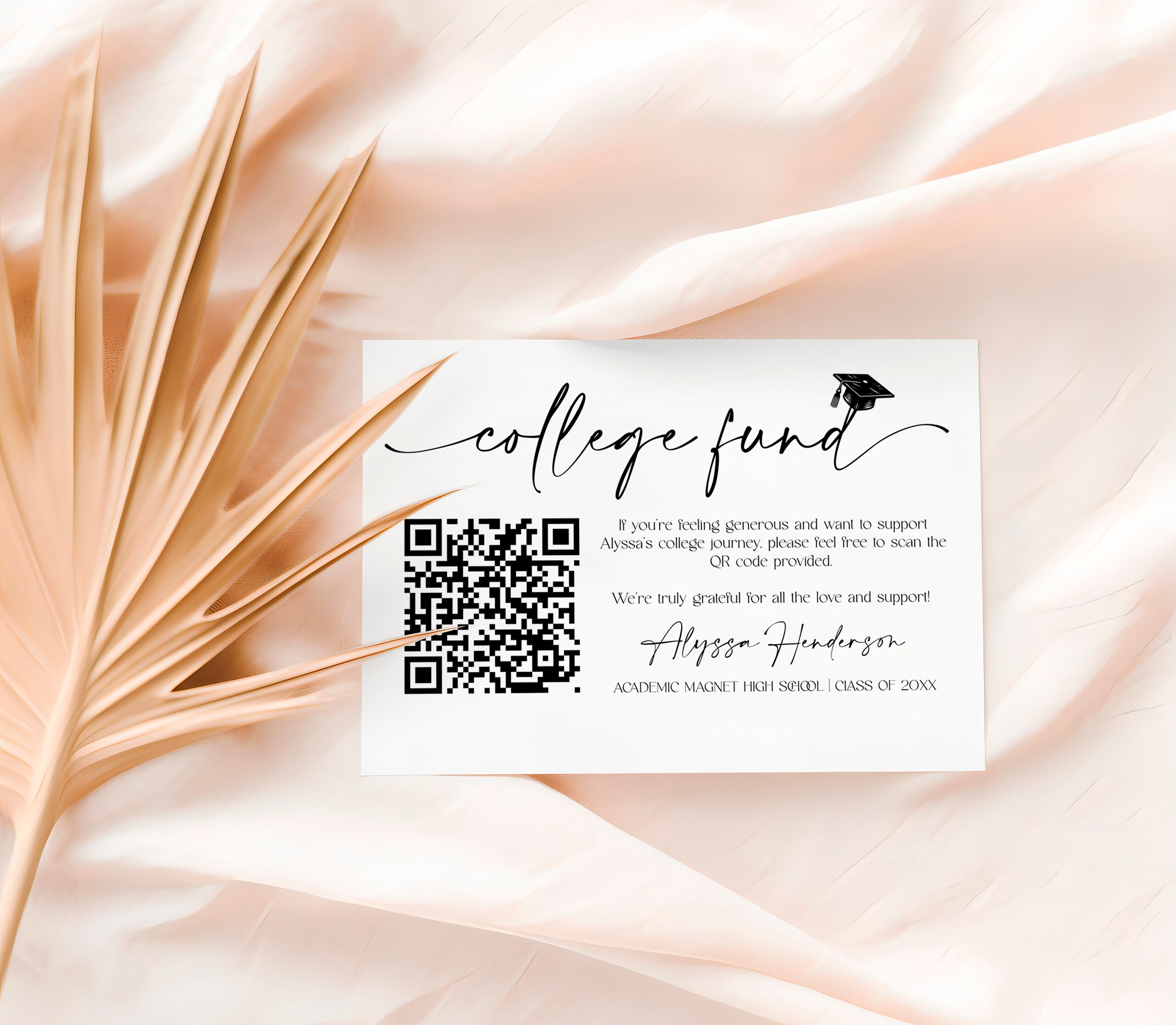 College Fund QR Code Graduation Insert, Editable Invitation Enclosure ...