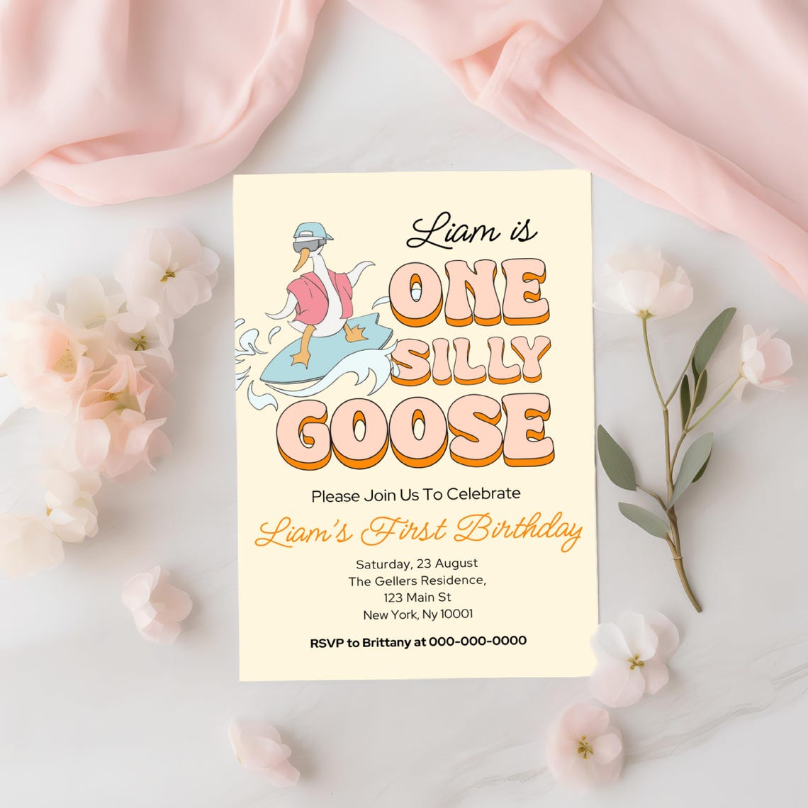 Silly Goose 1st Birthday Invitation: Retro Goose Theme (editable Canva ...