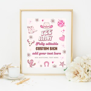 Printable Space Cowgirl Party Sign, Fully Editable Western Disco Sign ...