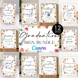 Wildflower Graduation Party Sign Bundle, 12 Editable Table Signs for ...