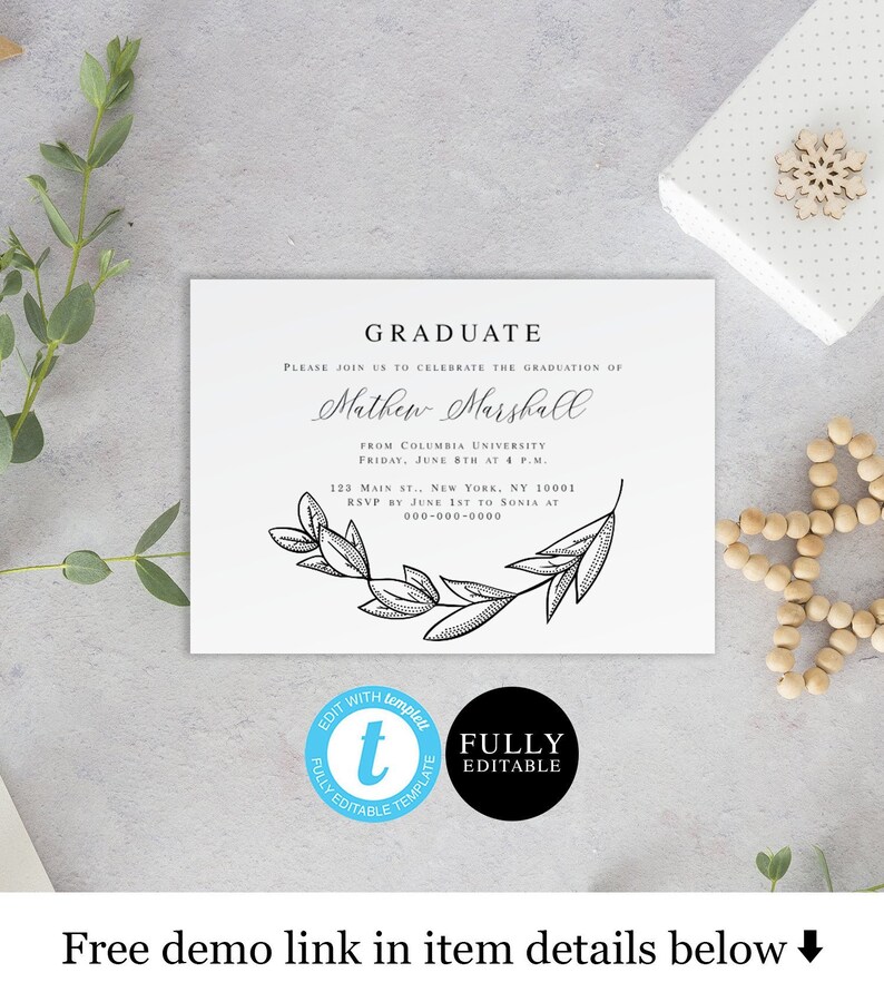 Simple Rustic Graduation Invitation 100% Editable Template - Etsy