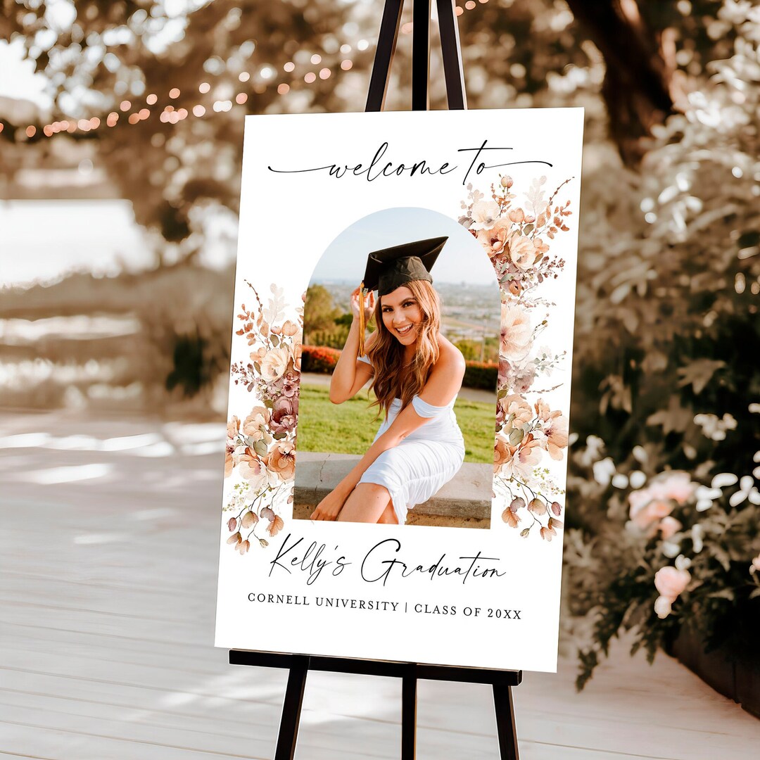 Floral Graduation Welcome Sign With Photo, Editable Template (digital ...