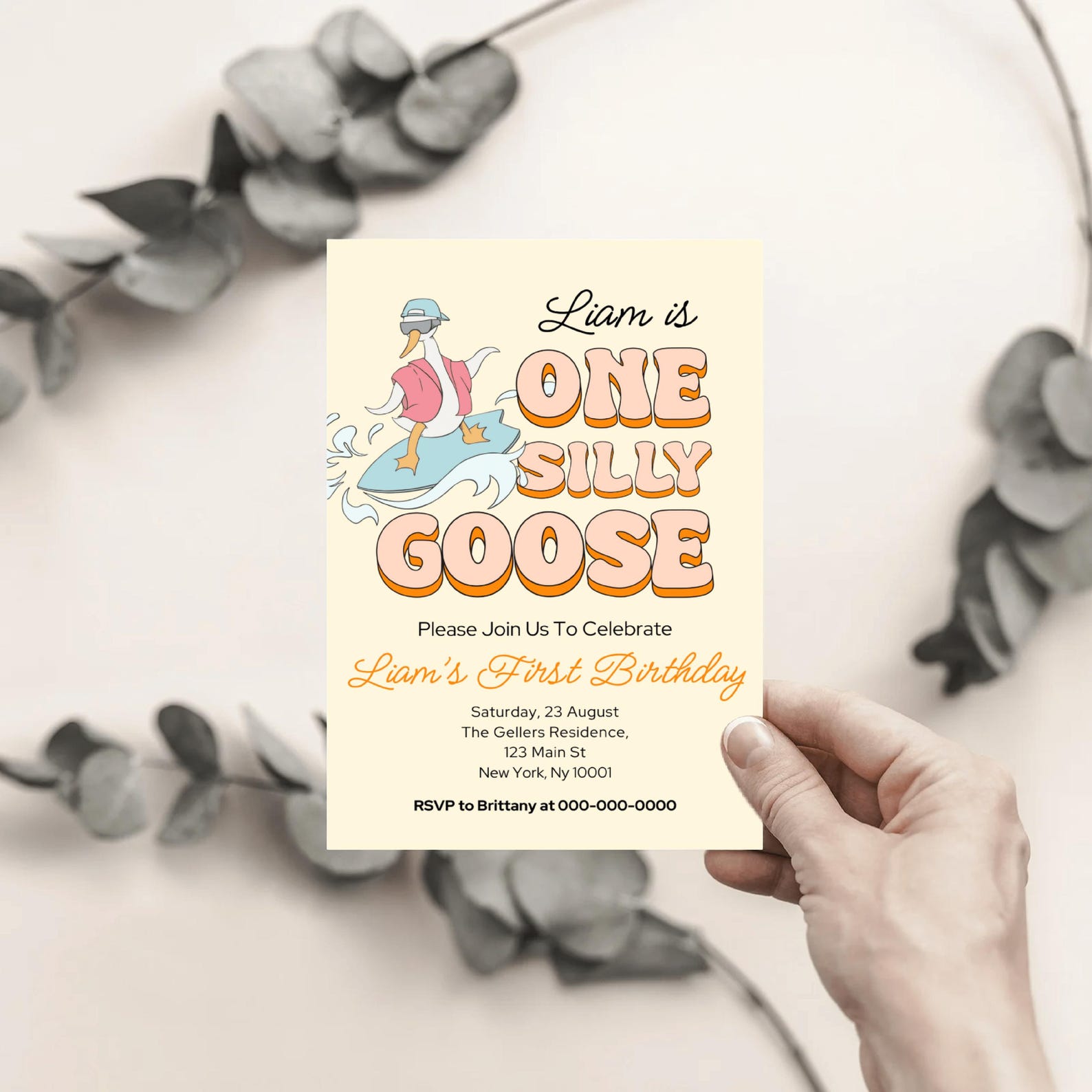 Silly Goose 1st Birthday Invitation: Retro Goose Theme (editable Canva ...