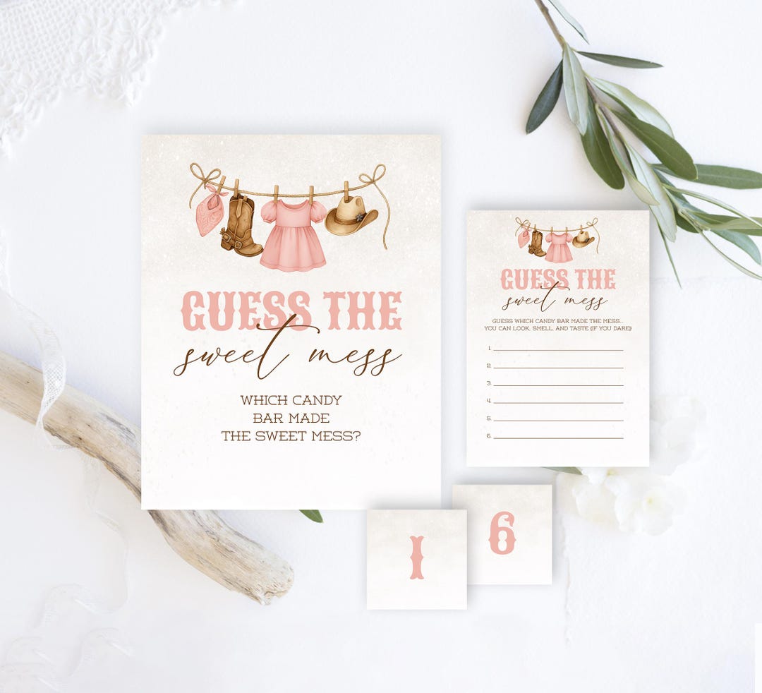 Cowgirl Baby Shower Game, Guess the Sweet Mess, Pink Western (digital ...