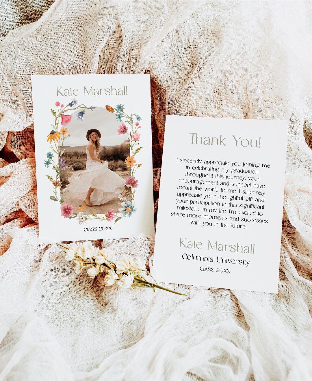 Editable Graduation Thank You Card With Photo and Double-sided Floral ...