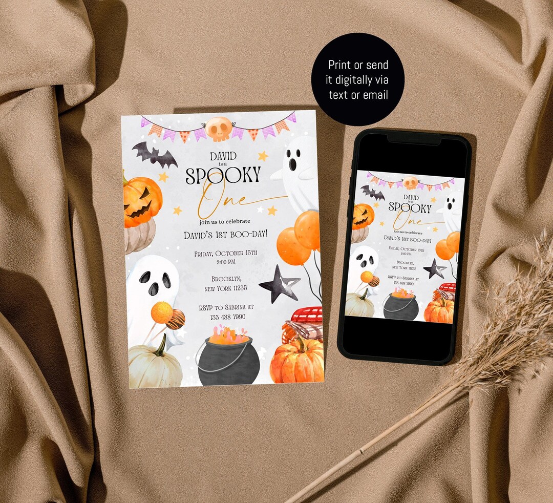 Editable Spooky One Birthday Invitation, First Boo Day Template, Spooky ...